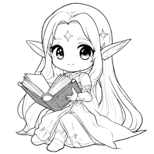 Coloriage Chibi Kawaii Elfe Sombre Gratuit à Imprimer